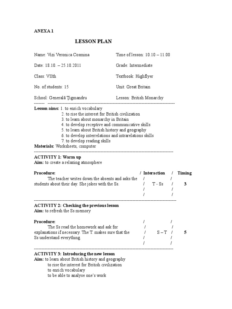 British Monarchy Lesson Plan | PDF | Elizabeth Ii | House Of Windsor