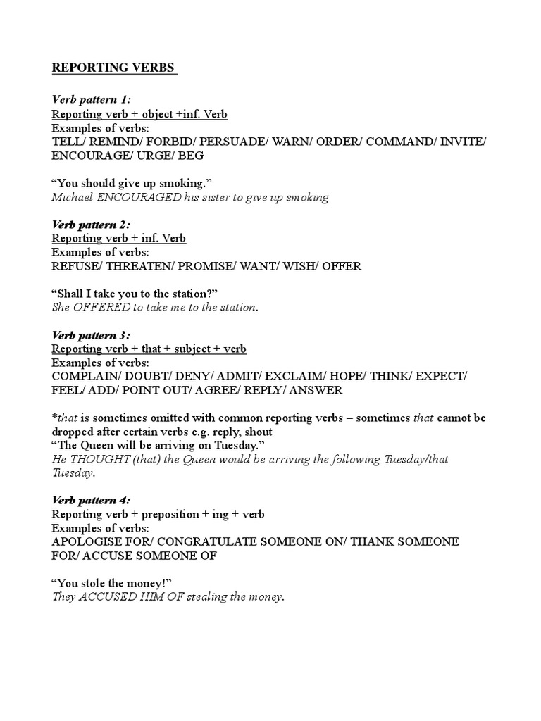 1 Reporting Verbs and Their Functions Key | PDF | Verb | Subject (Grammar)