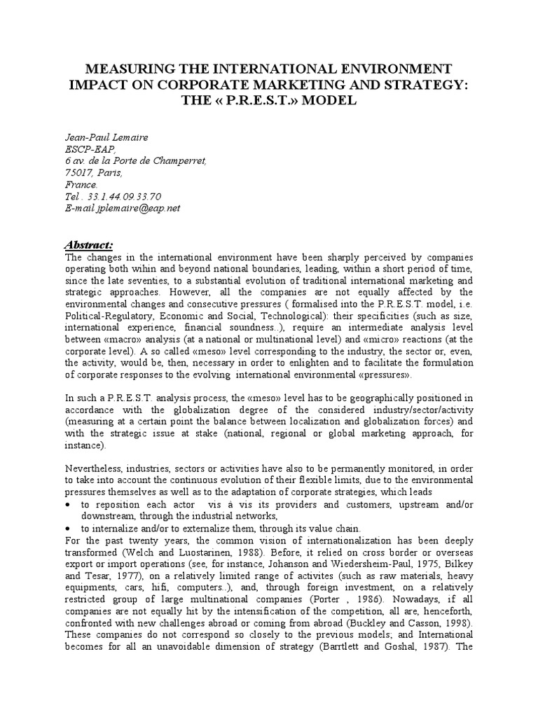 Prest Model | PDF | Internationalization | Competition