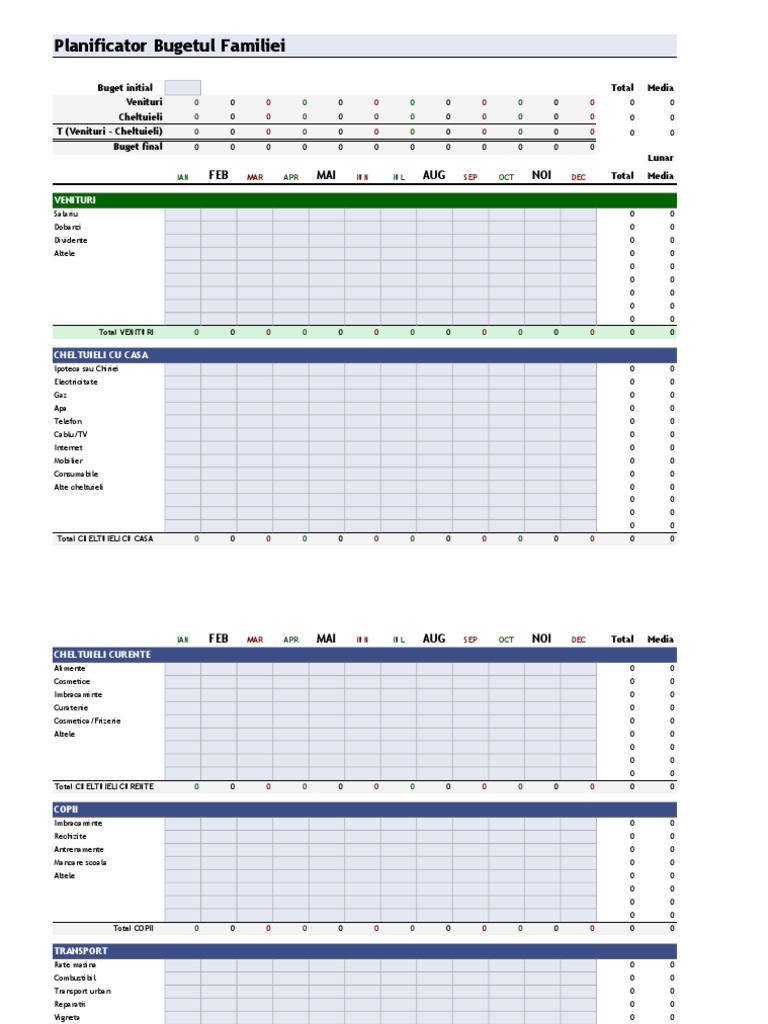 Planificator Bugetul Familiei: FEB MAI AUG NOI | PDF