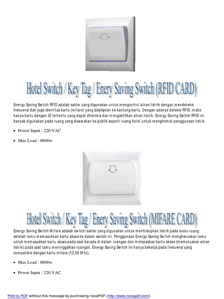 Keytag Hotel Switch Energy Saving Switch Mifare RFID | PDF