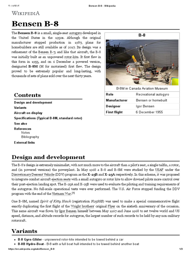 Bensen B-8 - Wikipedia | PDF | Aeronautics | Aircraft Configurations