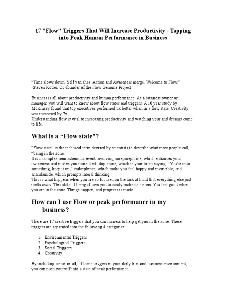 17 "Flow" Triggers That Will Increase Productivity - Tapping Into Peak Human Performance in ...