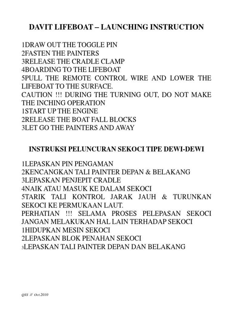 Davit Lifeboat Launching Instructions | PDF