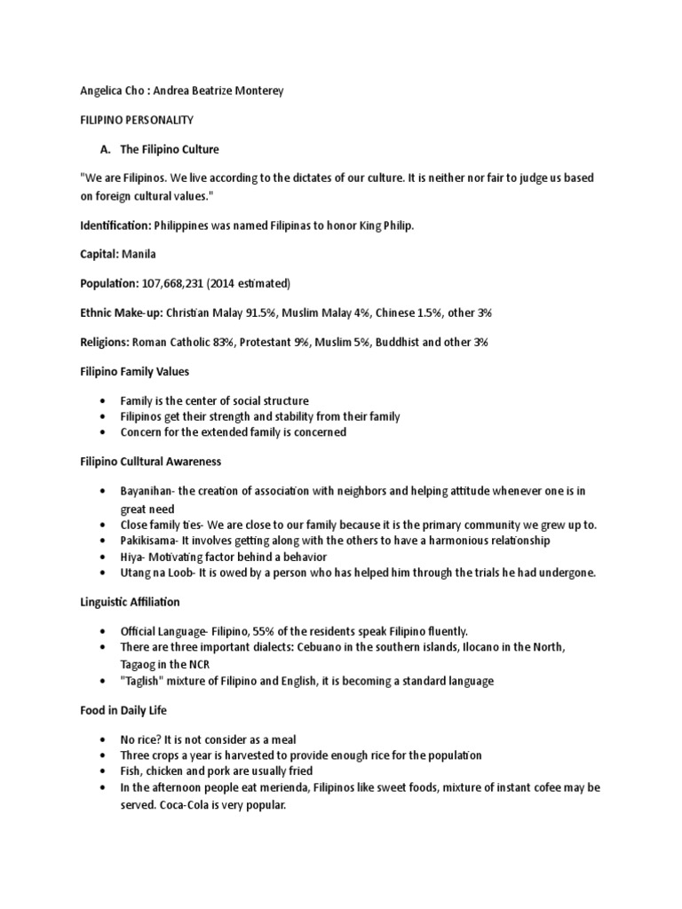 Filipino Personality | PDF | Philippines | Religion And Belief