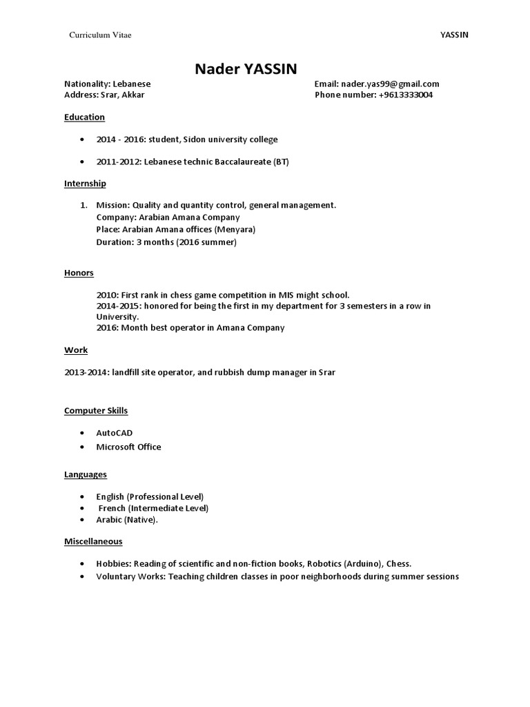 CV YASSIN Curriculum Vitae | PDF