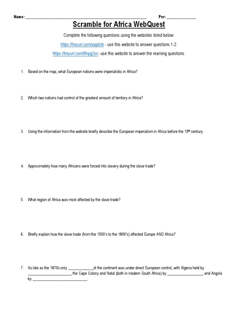 Scramble Webquest - 9 | PDF | Africa | Imperialism