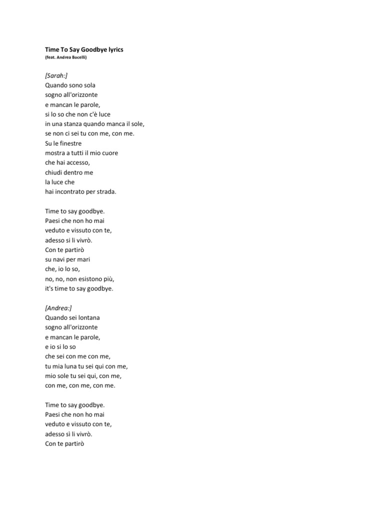 Time To Say Goodbye Lyrics | PDF