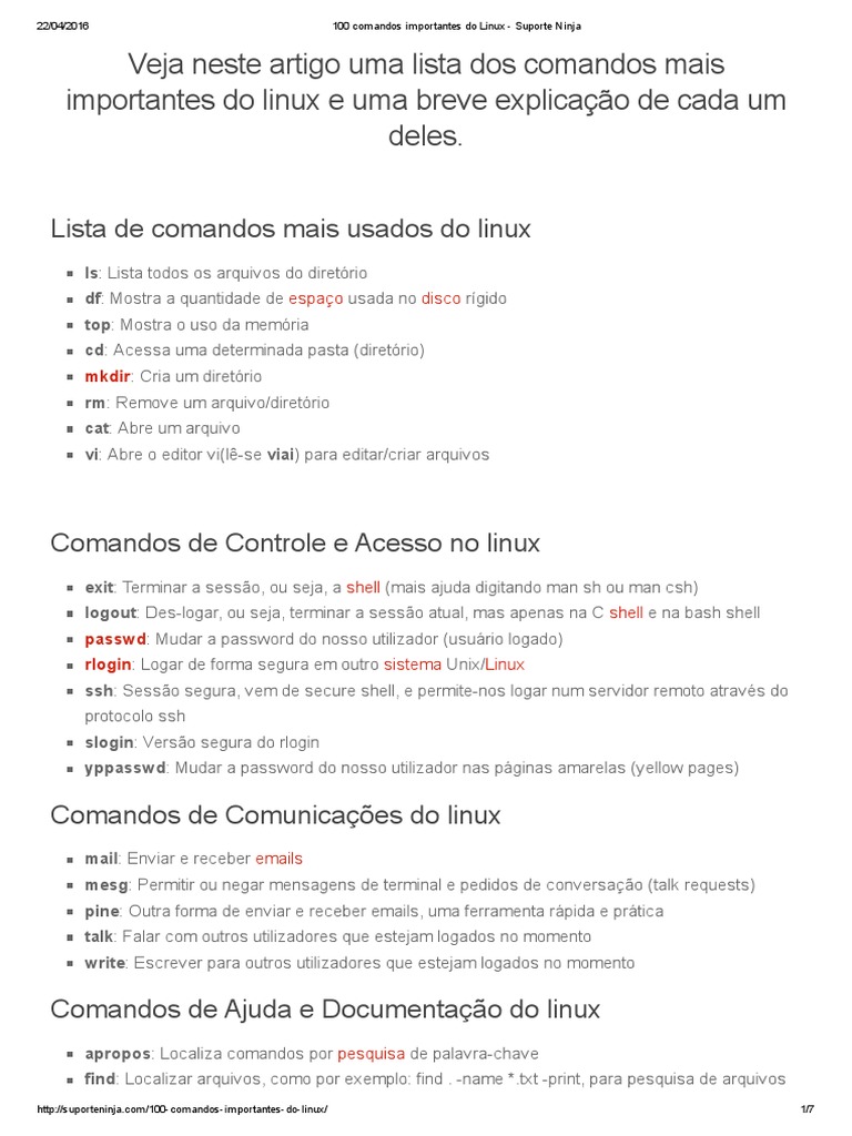100 Comandos Importantes Do Linux - Suporte Ninja | PDF | Shell ...