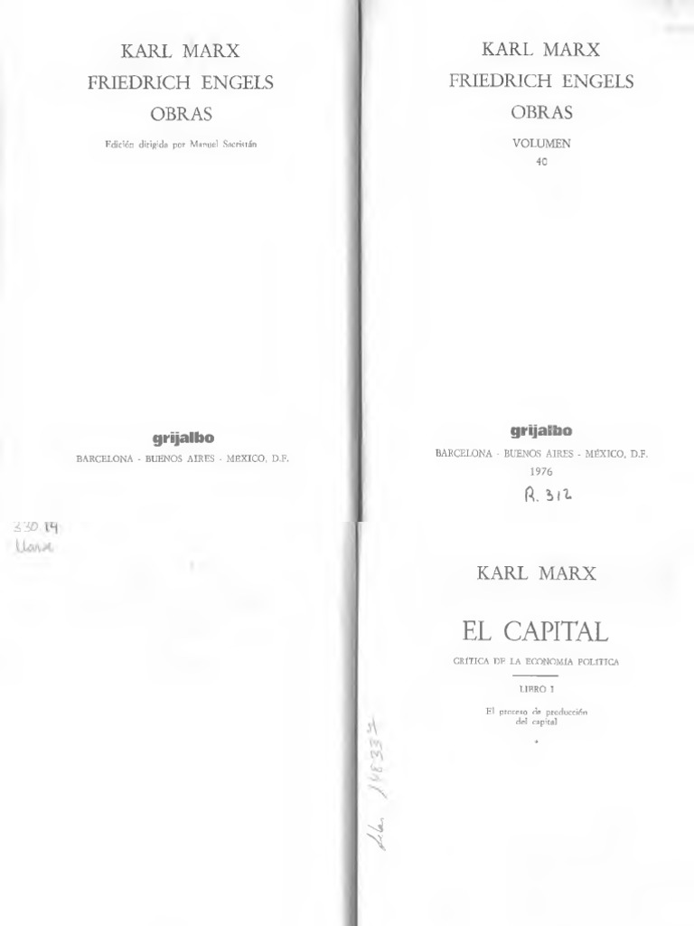 1867 Karl Marx El Capital Libro I 1 Manuel Sacristan | PDF | Karl Marx ...