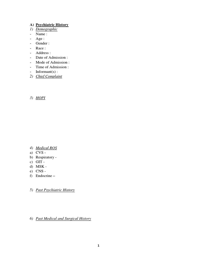 Clerking Template | PDF | Mental Health | Clinical Medicine
