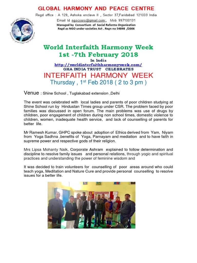 Interfaith Harmony Week Celebration Pdf Interfaith Dialogue Yoga