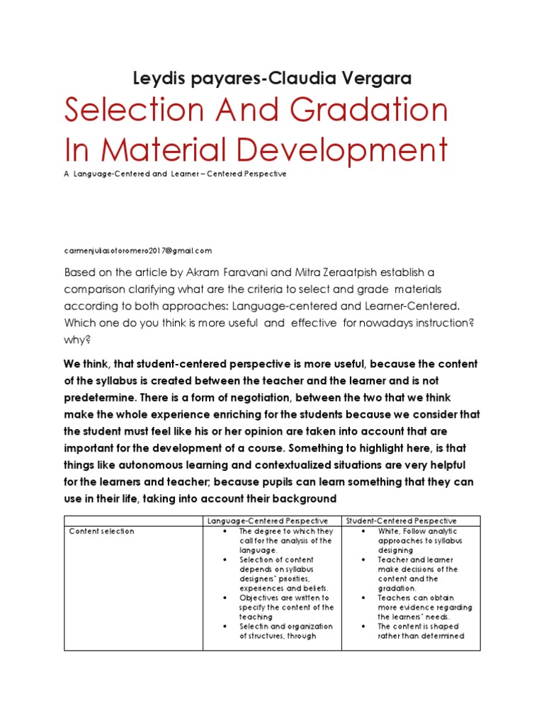 Selection and Gradation in Material Development | PDF | Learning ...