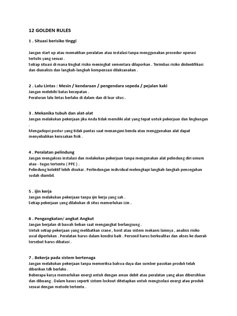 12 Golden Rules Ohsas k3 | PDF