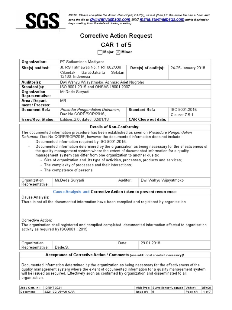 3221-C2-V5+V6-CAR Corrective Action | PDF | Audit | Production And ...