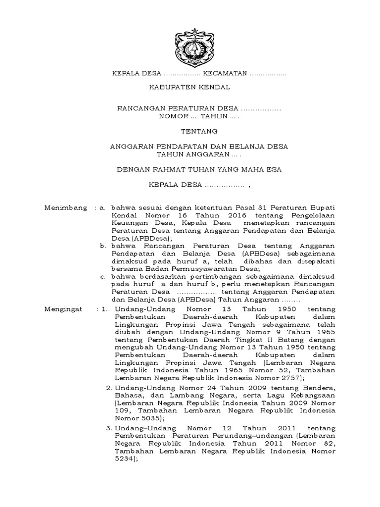 Contoh Perdes APB Desa