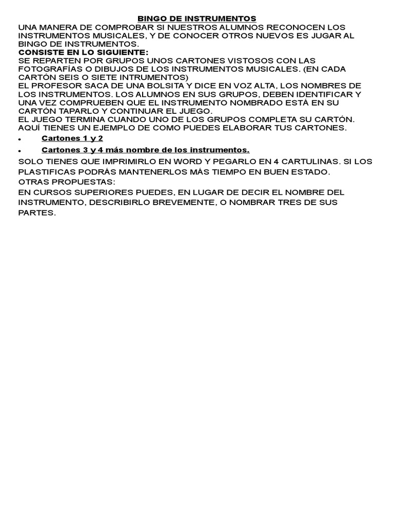 Bingo de Instrumentos | PDF