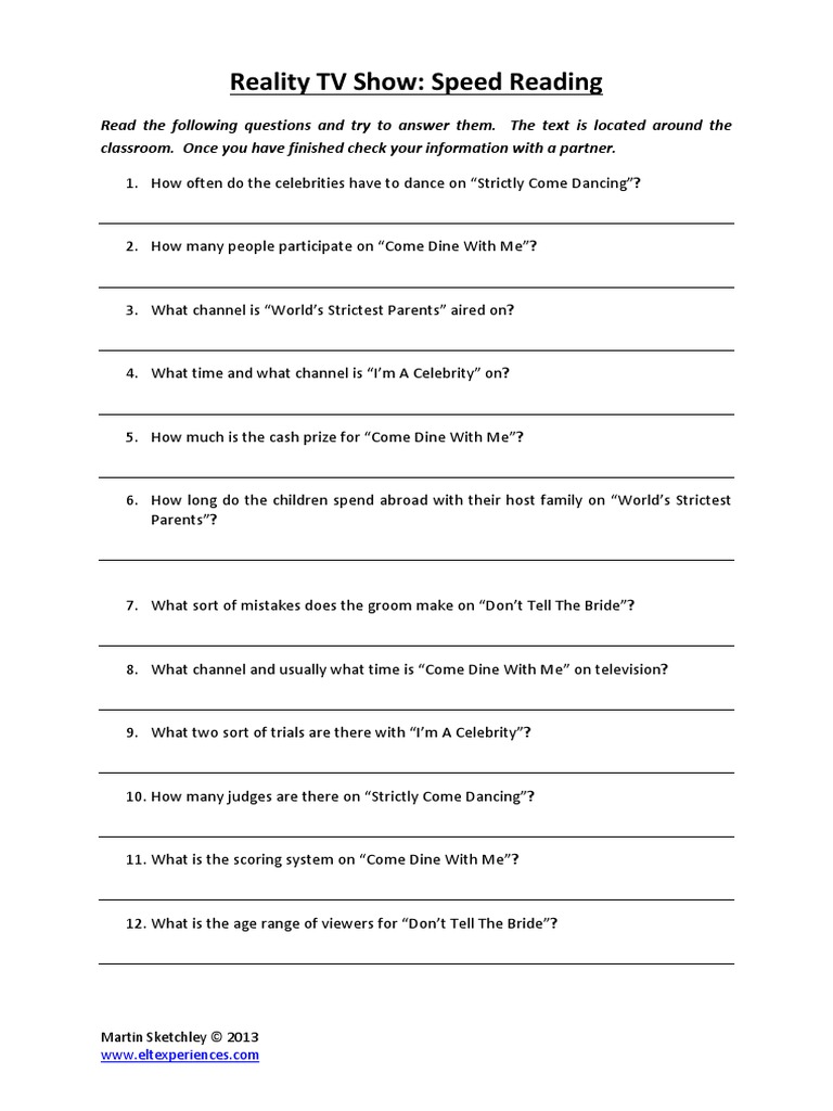 Reality TV Show Reading Info | PDF | Reality Television