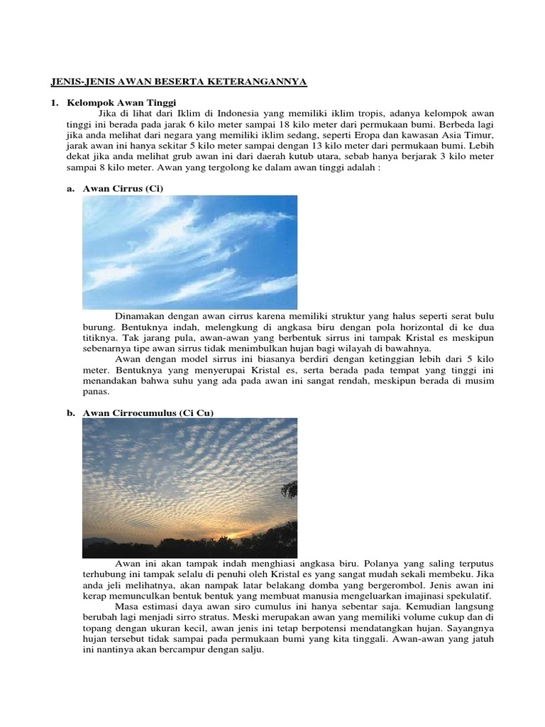 Jenis-Jenis Awan dan Ciri-Cirinya | PDF | Sains & Matematika