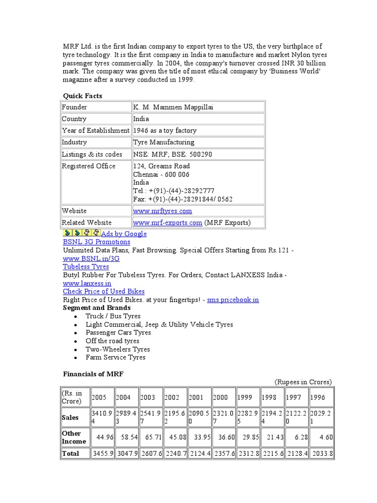 MRF LTD | PDF | Business