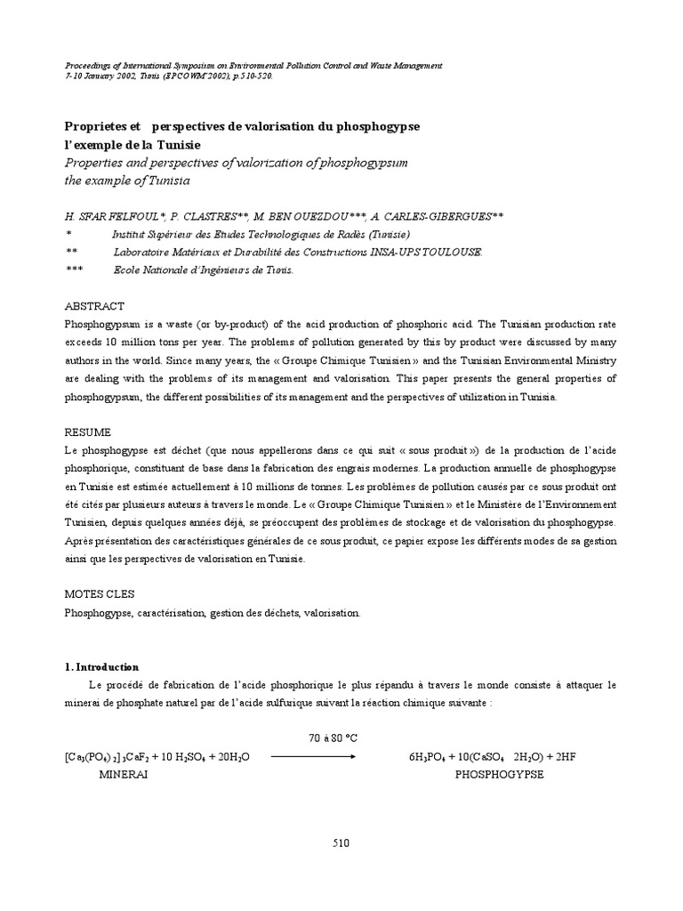 Valorisation du phosphogypse en Tunisie | PDF | Gypse | Plâtre