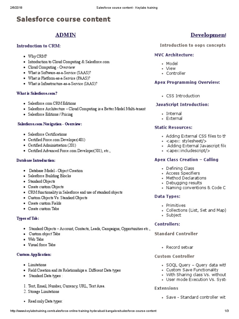 Salesforce Course Content: Admin Development | PDF | Salesforce.Com ...