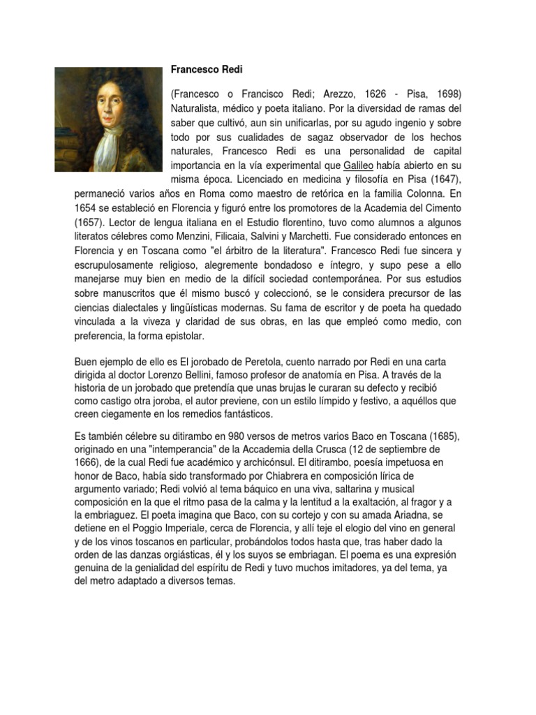 Biografía de Francesco Redi | PDF | Poesía