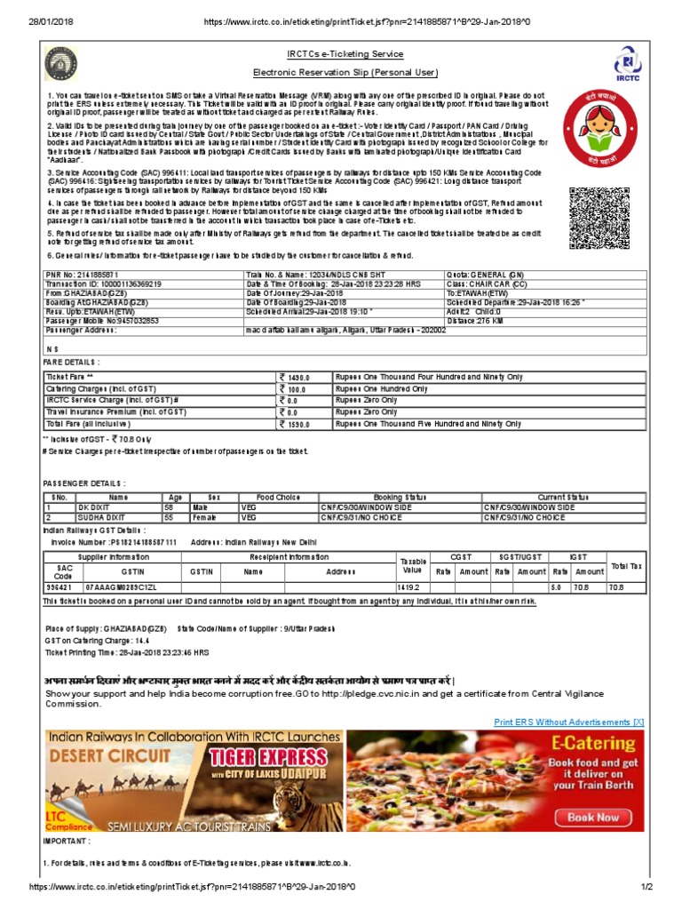 Https WWW - Irctc.co - in Eticketing PrintTicket | PDF | Identity ...