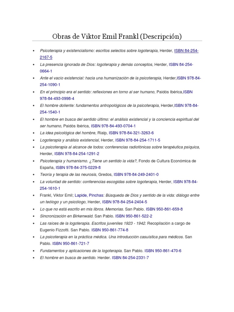 Obras de Viktor Emil Frankl | PDF | Filosofía | Religión y espiritualidad