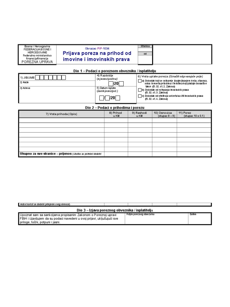 Obrazac - 1034-PIP - Porez-Imovina&ImovPrava | PDF