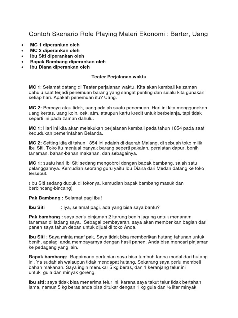 Contoh Skenario Role Playing Materi Ekonomi | PDF