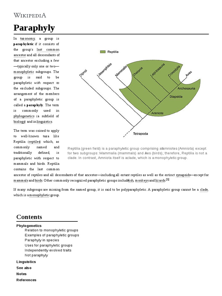 Paraphyly: Paraphyletic If It Consists of | PDF | Phylogenetics | Taxa