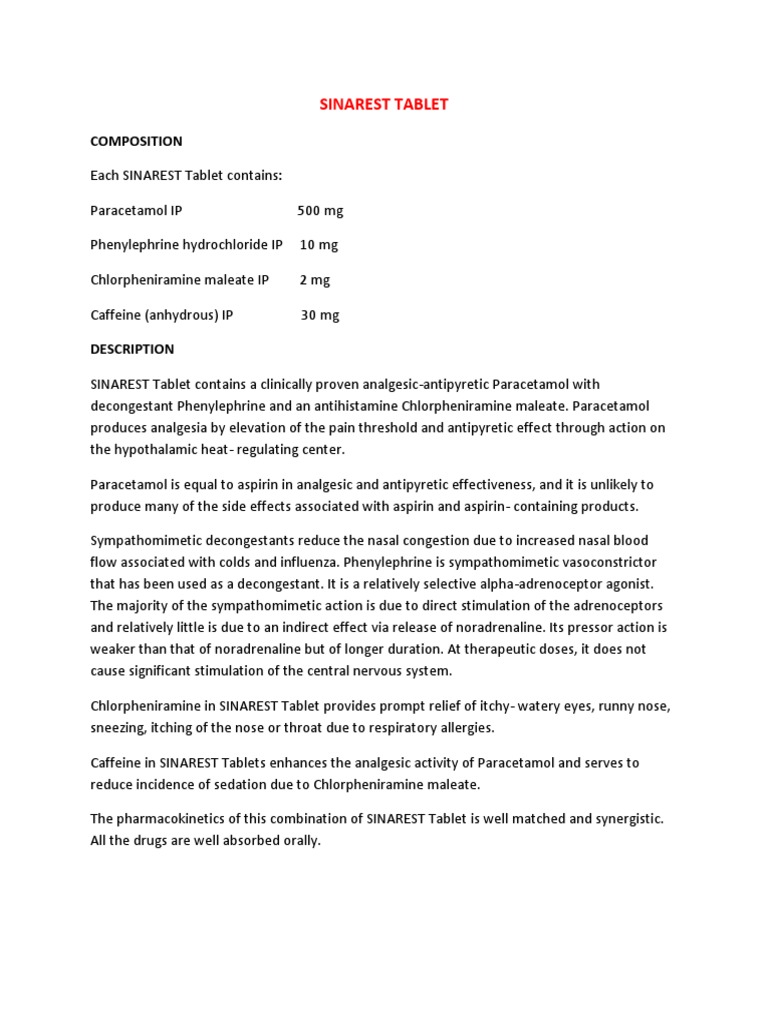 Sinarest Tab | PDF | Analgesic | Medical Treatments
