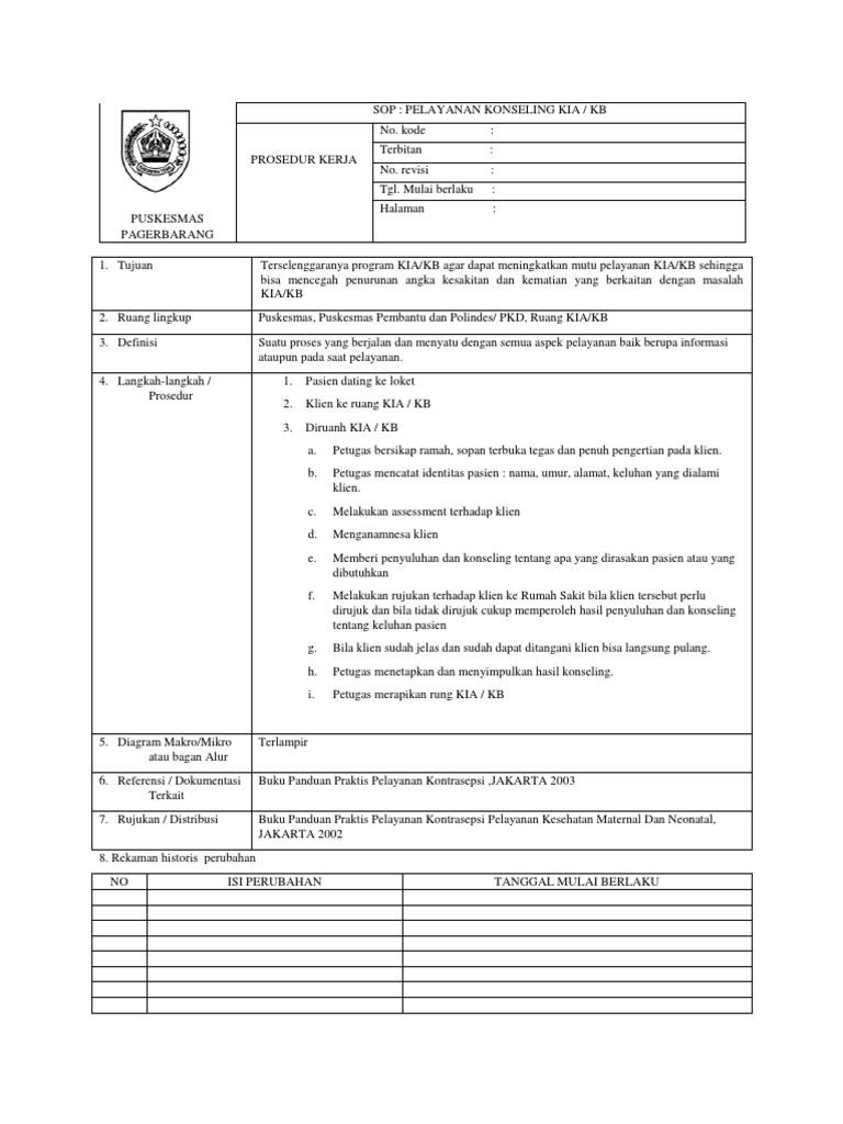 SOP Konseling KIA/KB Puskesmas | PDF