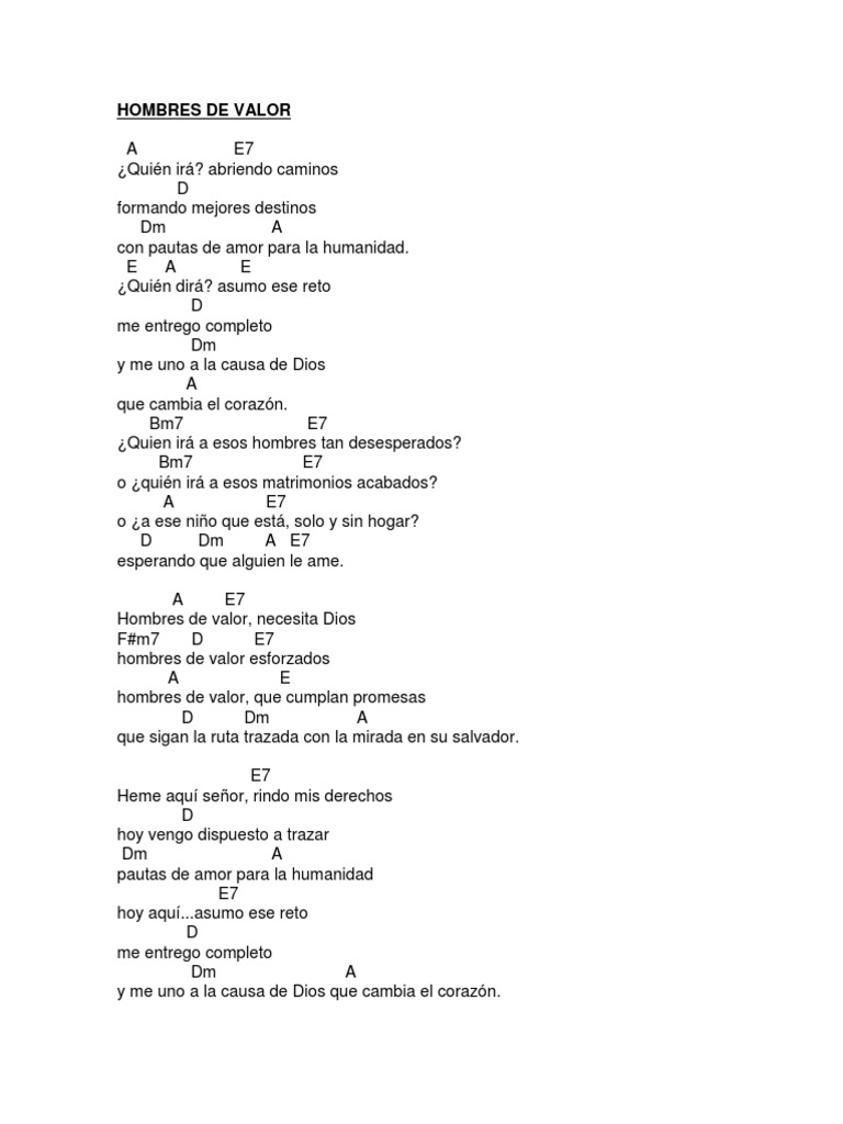 Hombres de Valor - Letra | PDF | Artes del Lenguaje y Comunicación