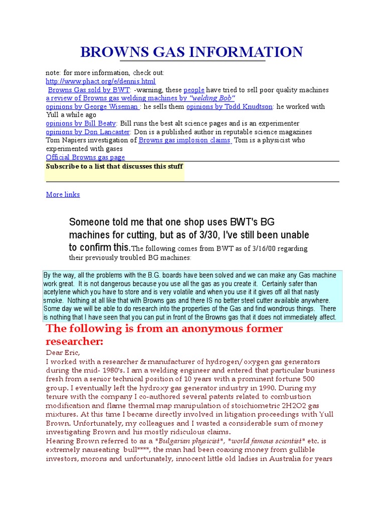 Browns Gas Information | PDF | Properties Of Water | Welding