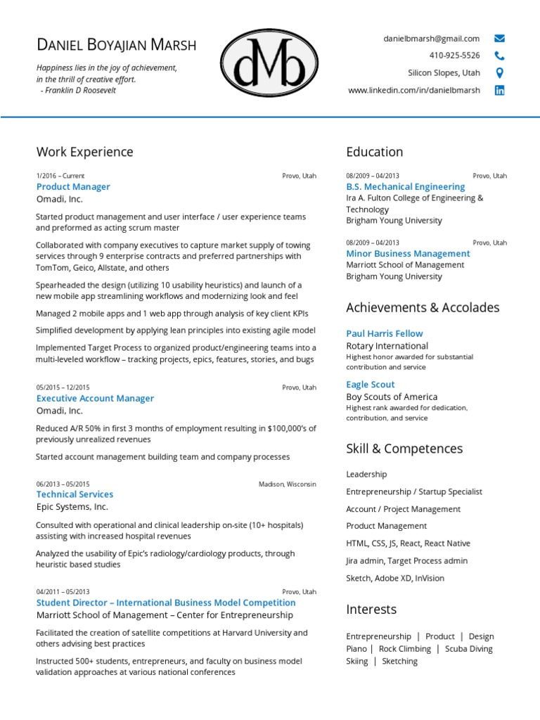 Daniel B Marsh - Resume | PDF | Usability | Entrepreneurship