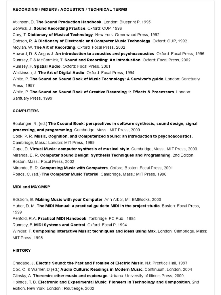 EMS Reading LIst | Download Free PDF | Electronic Music | Oxford ...