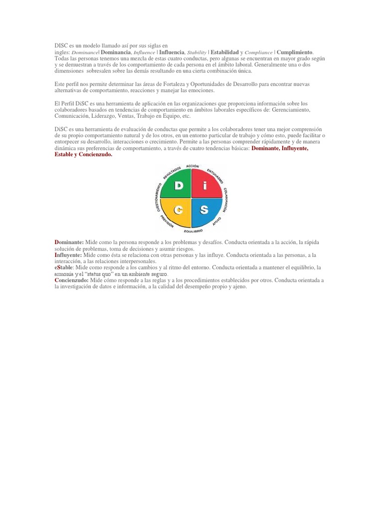 DISC Es Un Modelo Llamado Así Por Sus Siglas en Ingles | PDF