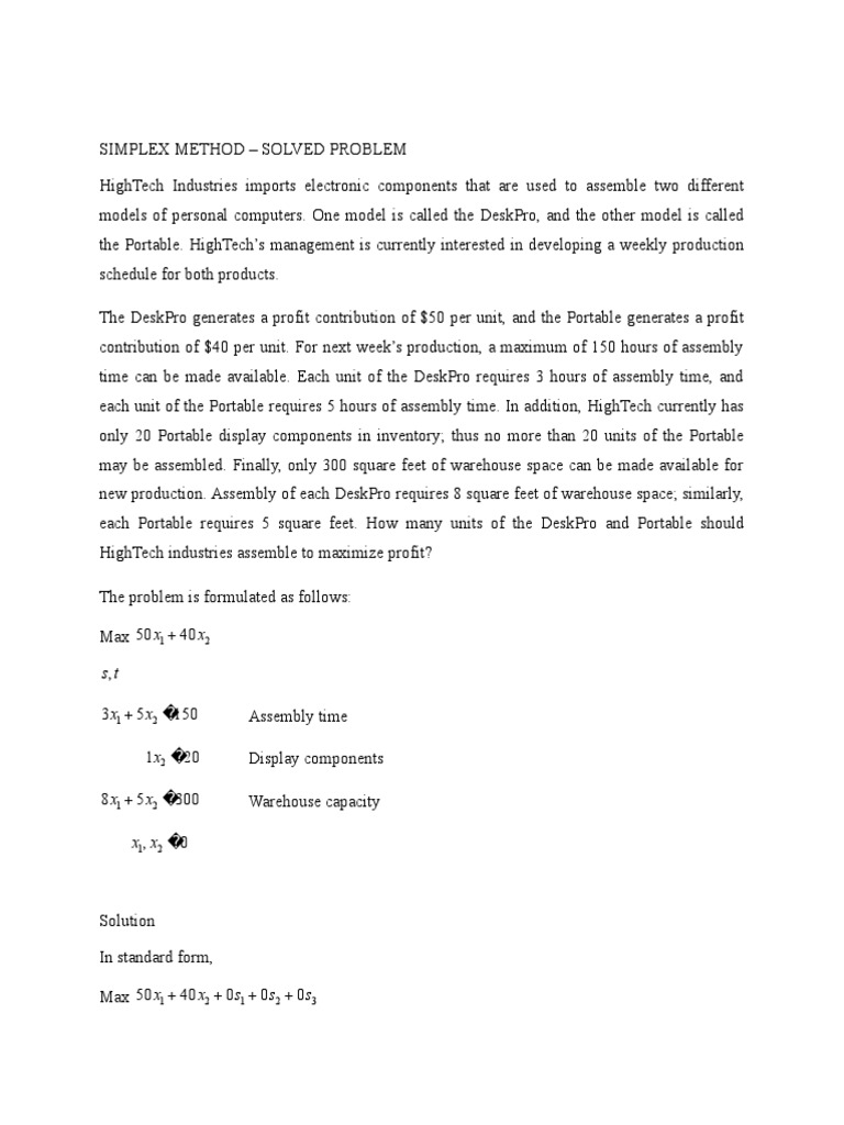 SIMPLEX METHOD OPTIMIZATION | PDF | Linear Programming | Analysis