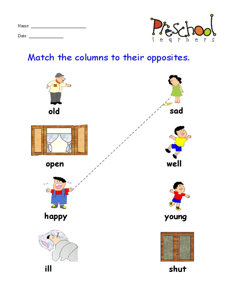 Opposites Matching Worksheet | PDF