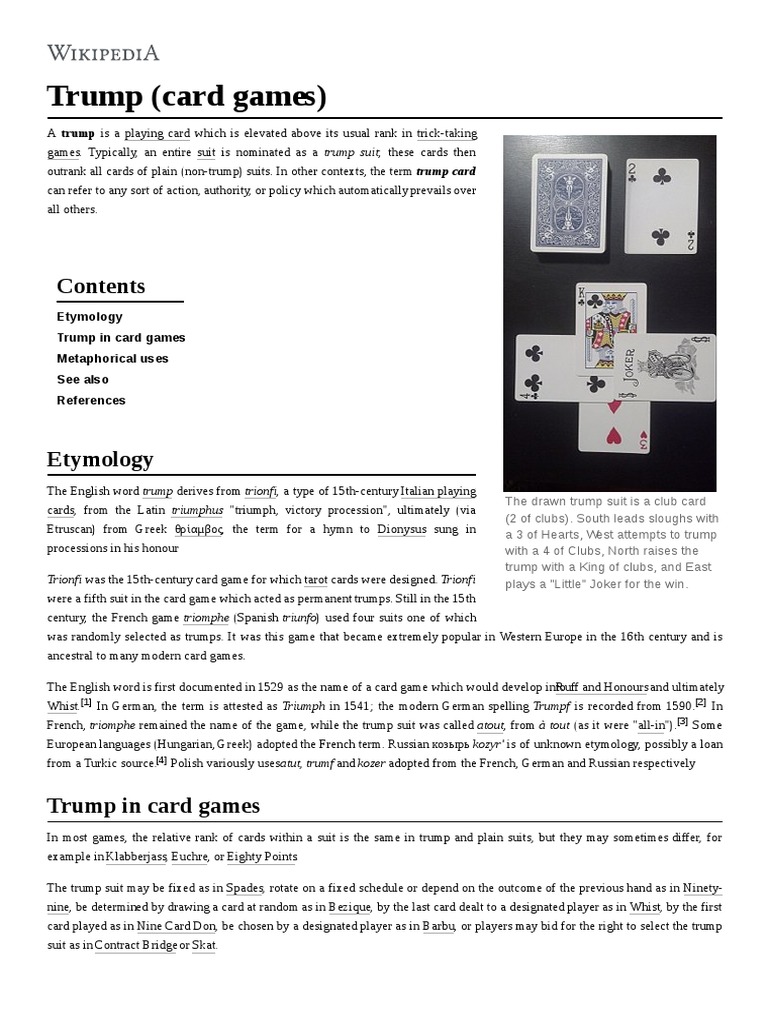 Etymology Trump in Card Games Metaphorical Uses See Also References ...