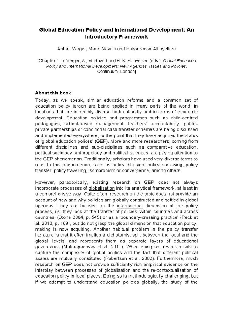 Verger Et Al GEP - Introduction PDF | PDF | Globalization | Governance