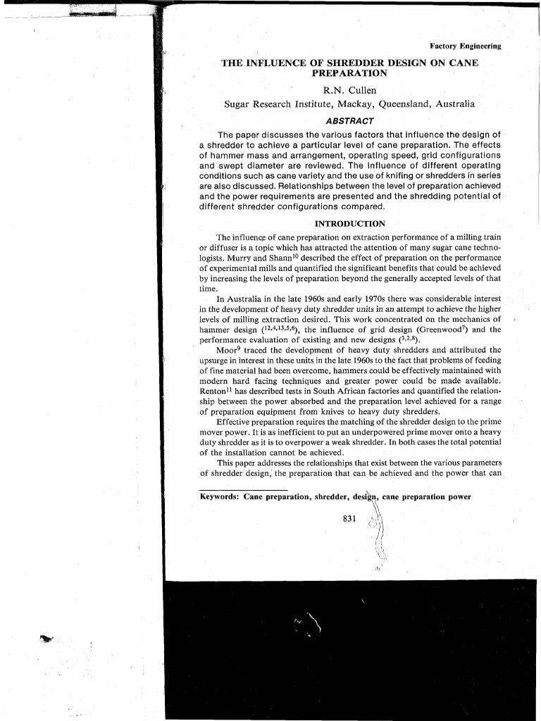 Shredder Design Impact on Cane Prep | PDF | Sugarcane | Engines