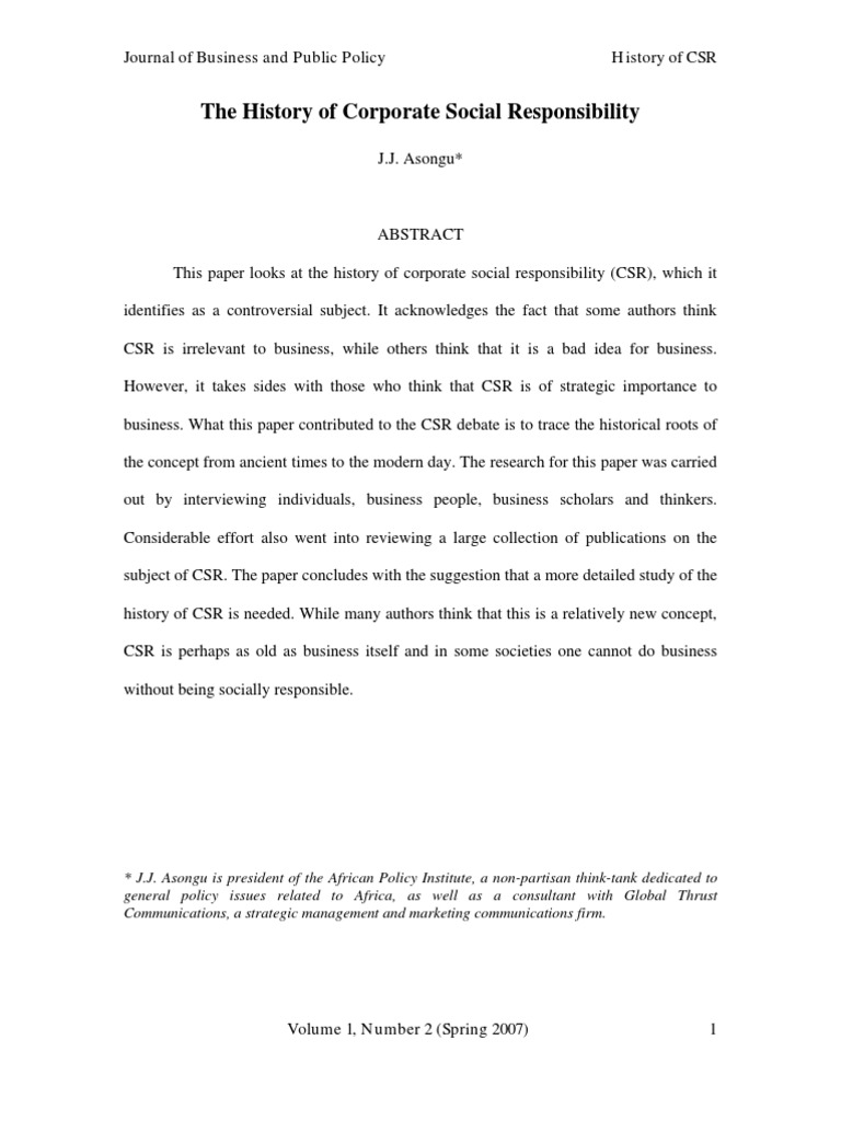 The History of Corporate Social Responsibility: Journal of Business and ...
