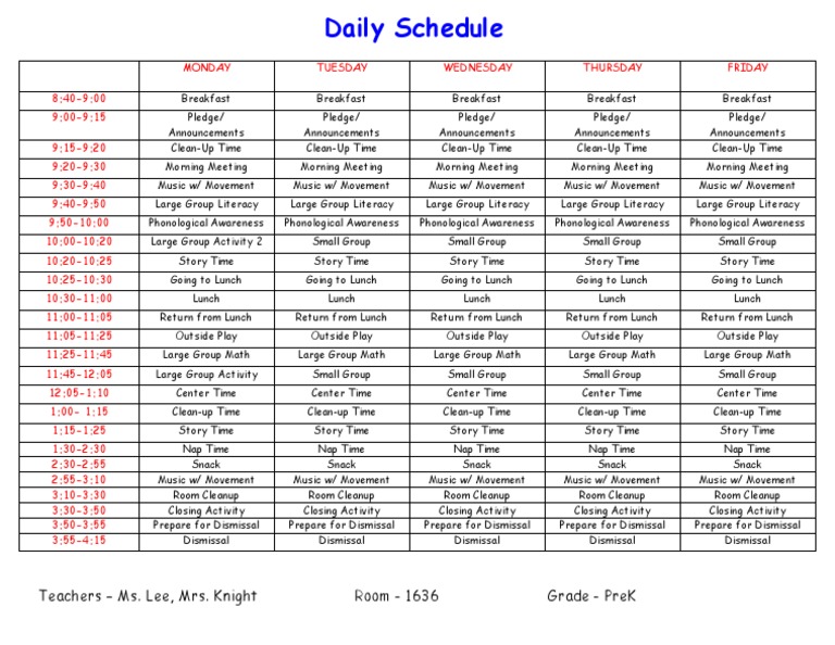Daily Schedule 17-18 | PDF