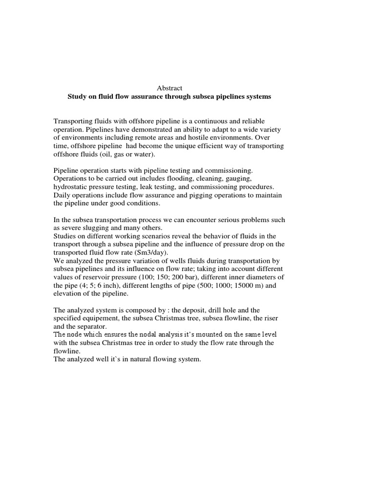 Study On Fluid Flow Assurance Through Subsea Pipelines Systems | PDF ...
