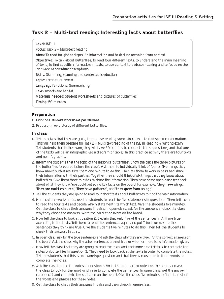 ISE III Task 2 - Multi-Text Reading - Butterflies | PDF | Lepidoptera ...