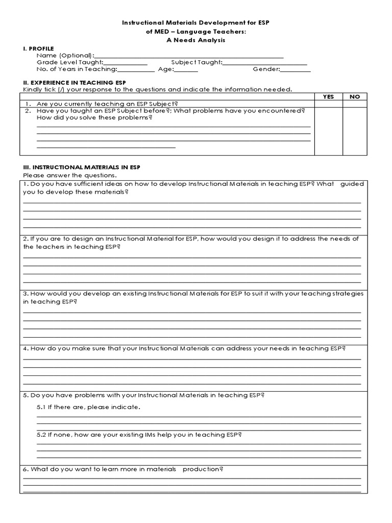 Esp Questionnaire | PDF | Questionnaire | Educational Psychology