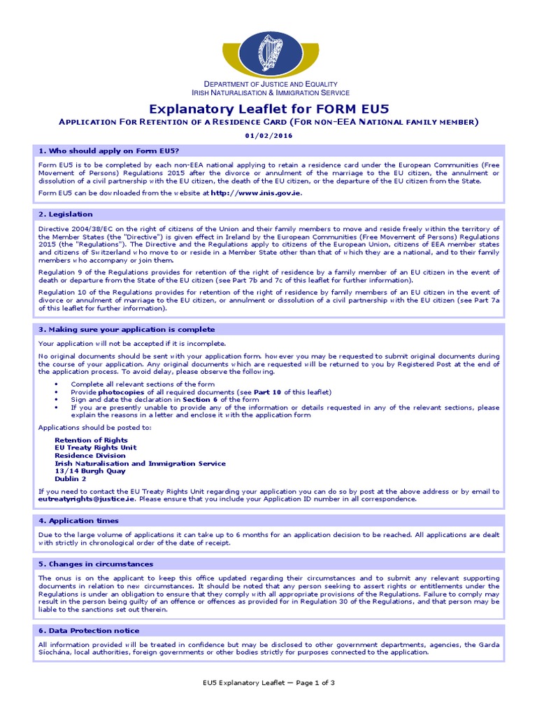 Form EU5 Explanatory Leaflet | PDF | Government | Social Institutions